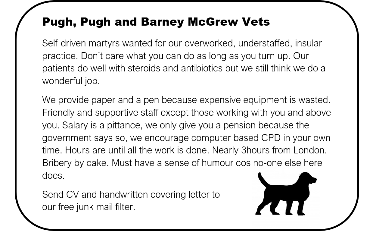 Vet job ads – the good, the bad and the ugly | Sarah The Vet